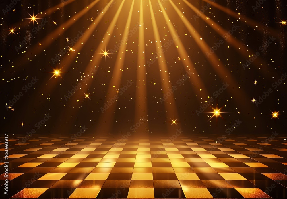 Abstract gold light rays background with shining golden lights and ...