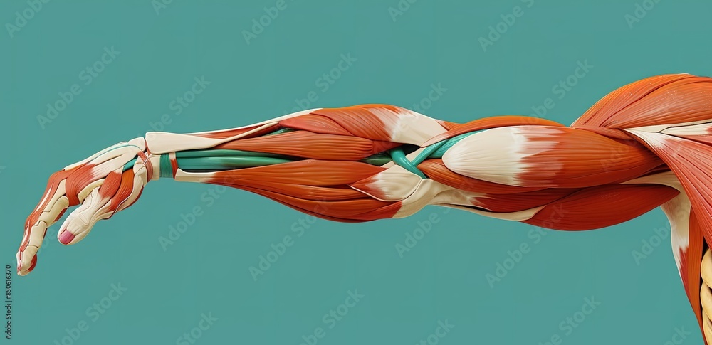 An illustration of the anatomical structure of human hand muscles on a ...