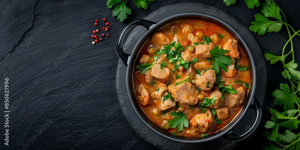 Argentinian locro stew from above on a black background. Concept Food ...