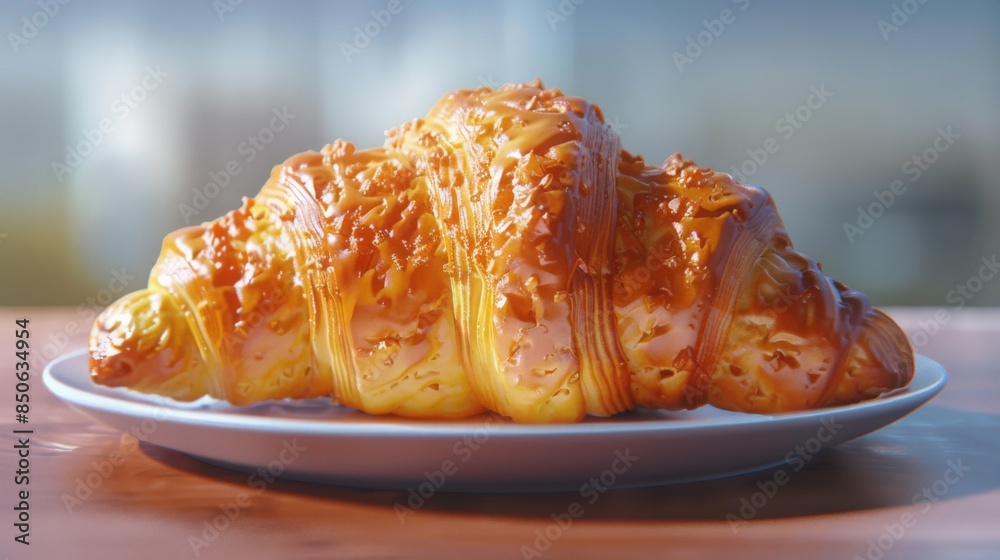 Detailed view of an 8-bit croissant, buttery pixels with a flaky ...