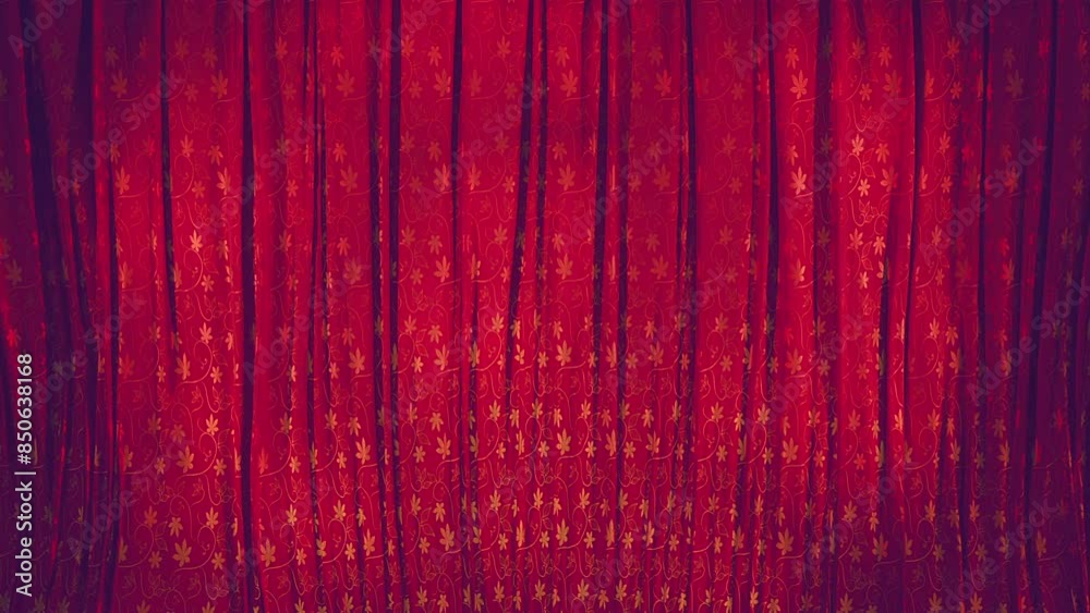 Red detailed ornamental velvet fabric stage theater curtain falling or ...