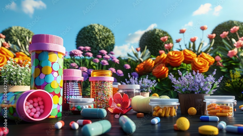 A lively and colorful array of antihistamine medications in pop-art ...