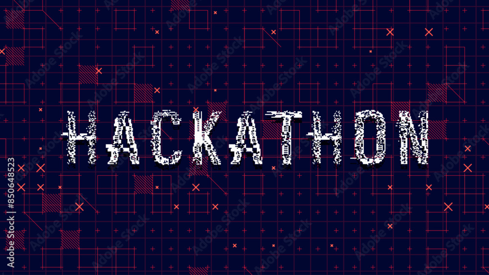 Hackathon Glitched Word Banner. HUD Hologram Cyberpunk Style. Neon Tech Hackathon Glitch ...