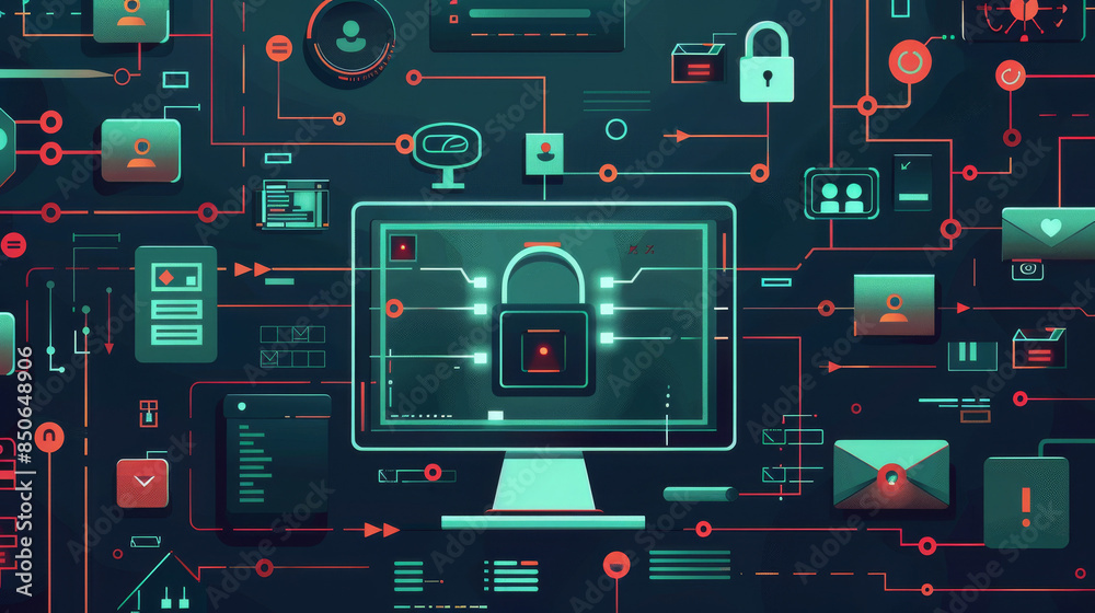 Illustration of a computer screen displaying an encryption process ...