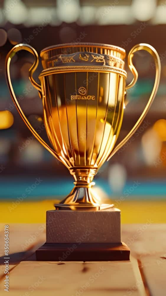 Gold champion trophy, Golden trophy with falling golden confetti ...