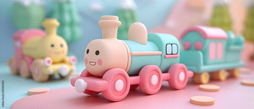 3D clay, Adorable clay a train toys ,muted pastels, Blender 3d, carss ...