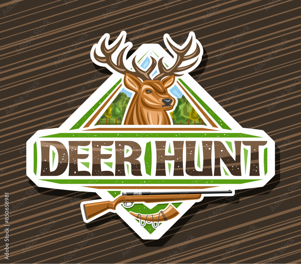 Vector logo for Deer Hunt, cut paper rhomb label with illustration of ...