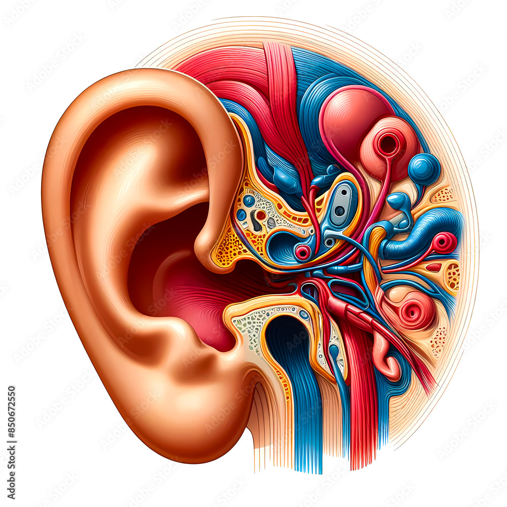 Vector illustration showing cross section of human ear anatomy ...