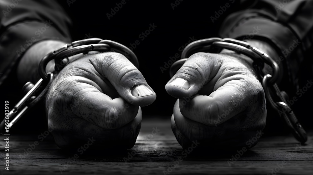 Closeup of handcuffed hands, symbolizing arrest and law enforcement's ...