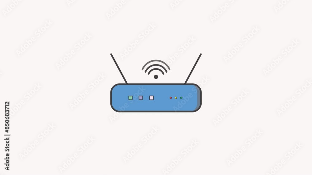 Animated Close up of blue router with wifi connection. Suitable for ...