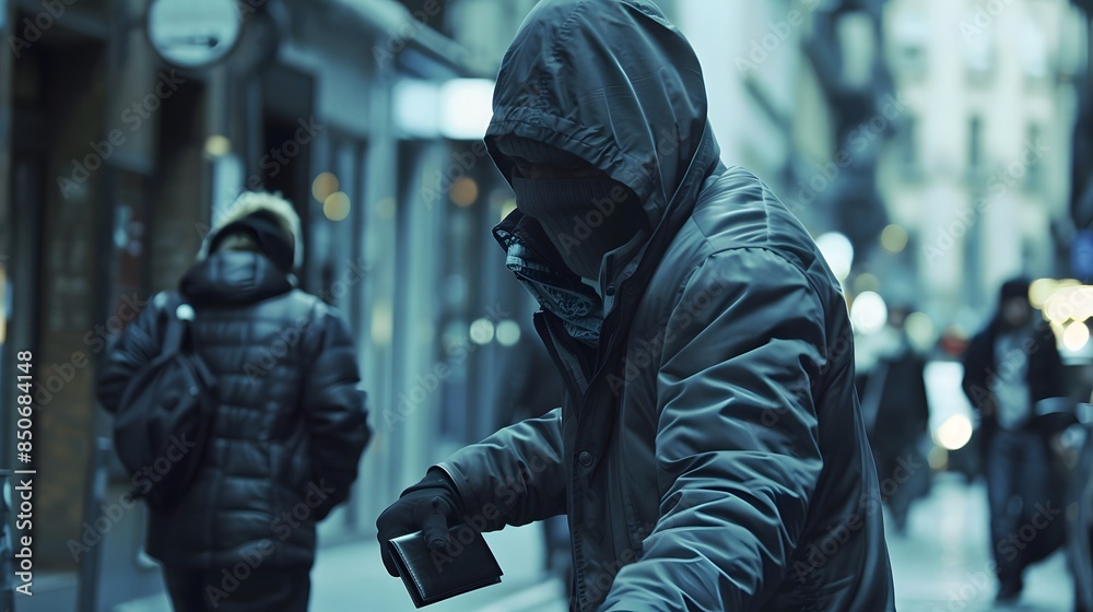 Robbery in action with a thief stealing a wallet from an unsuspecting ...