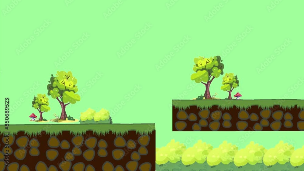 game background. Ground, grass, sky, tree and stars. 2D Game Platform ...
