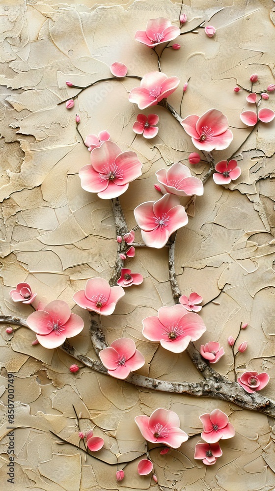 3d picture of a tree with pink flowers background for digital printing ...