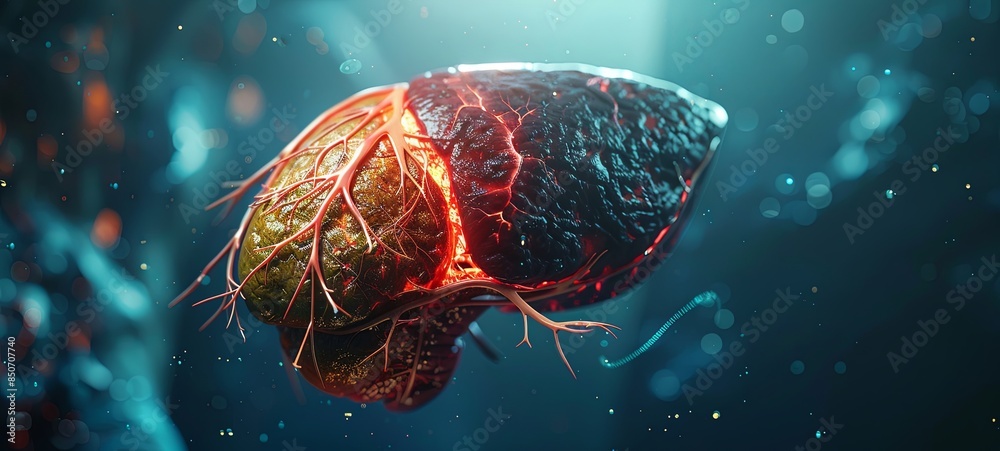 Liver anatomy animation concept of human internal digestive organ. 3D ...