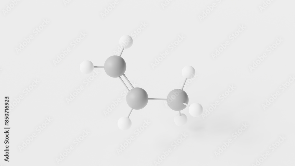 propene molecule 3d, molecular structure, ball and stick model ...