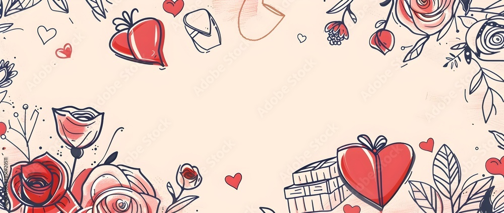 Minimalist Valentine s Day Doodle Page Border Design with Blank Space ...