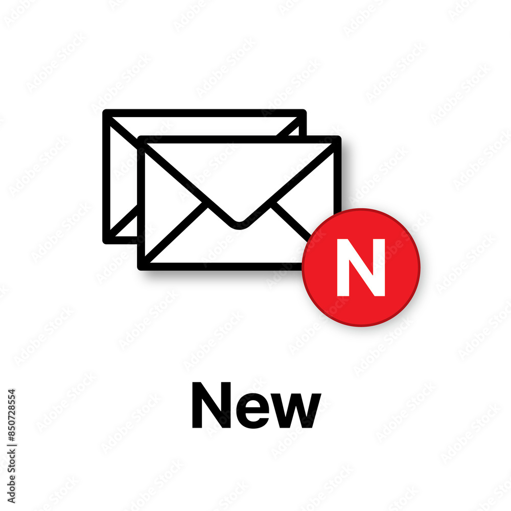 Simplified e-mail icon. Modern linear PNG icon for UI design. new mail ...