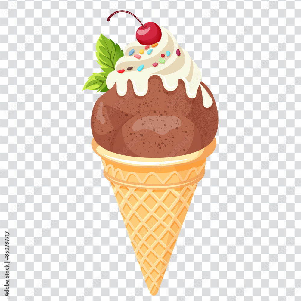 Chocolate ice cream cone isolated on transparent background. Vector ...