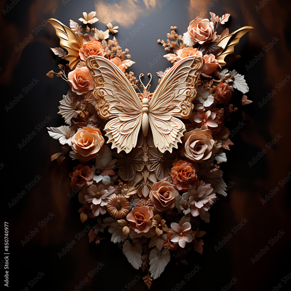 There is a pink butterfly with feathers and flowers Maternity ...