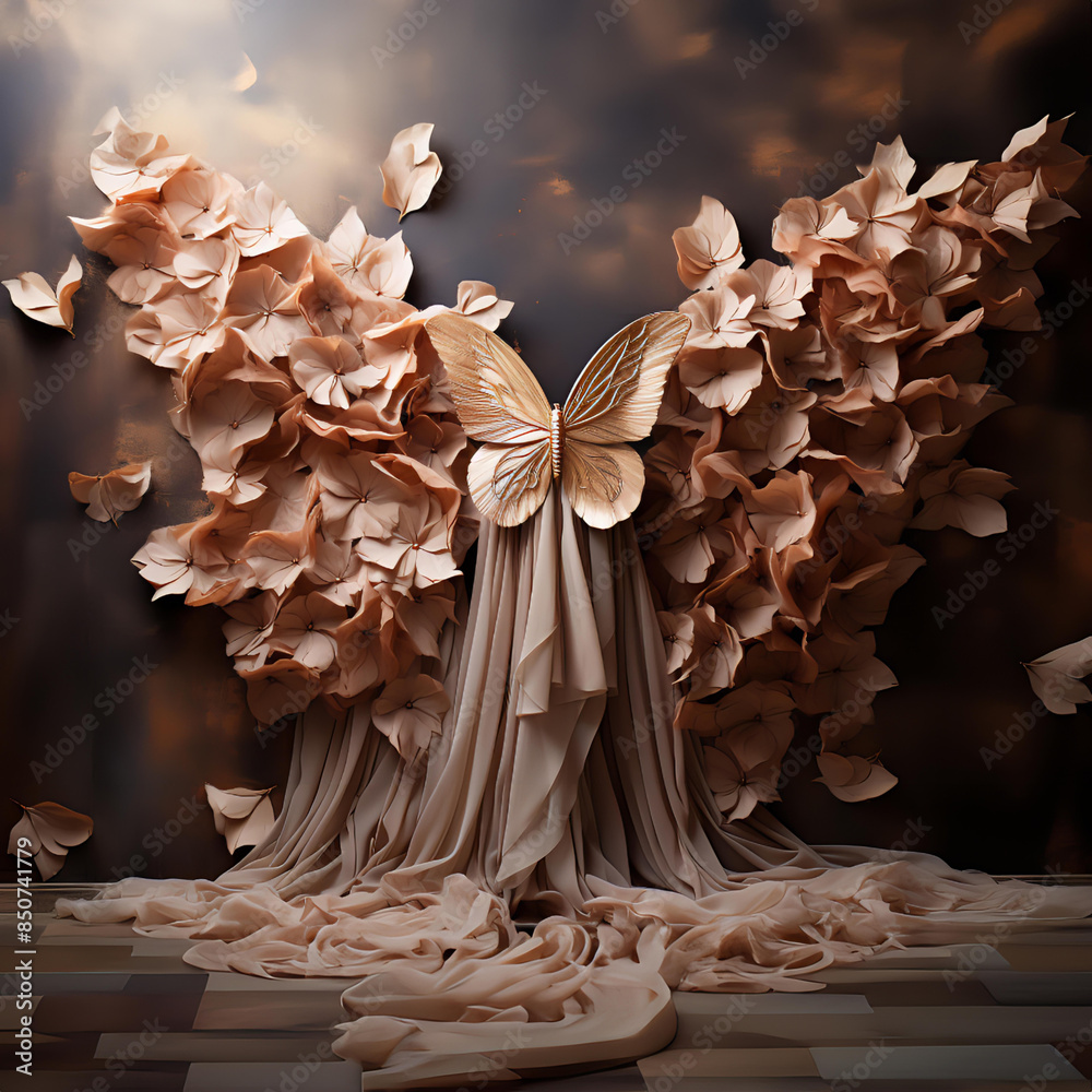 There is a pink butterfly with feathers and flowers Maternity ...