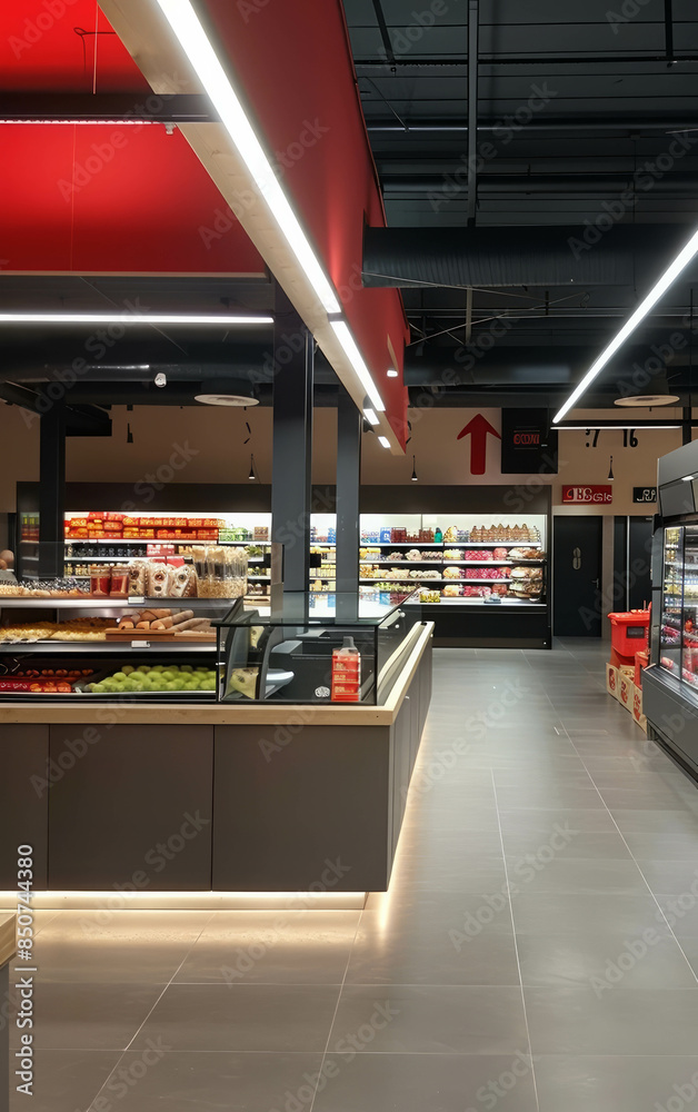 At a supermarket checkout, customers queue to pay for their groceries ...
