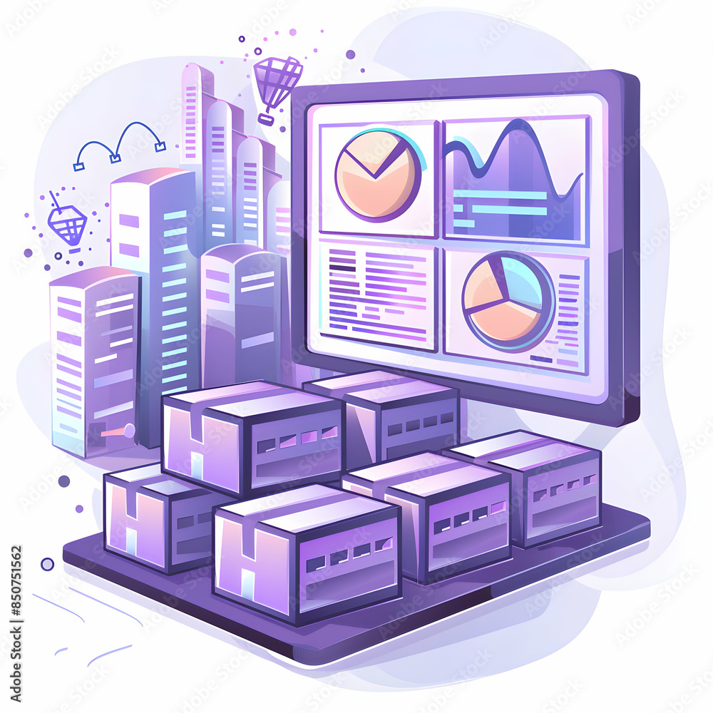 3D Flat Icon: Warehouse Dashboard with Text Space on Professional ...