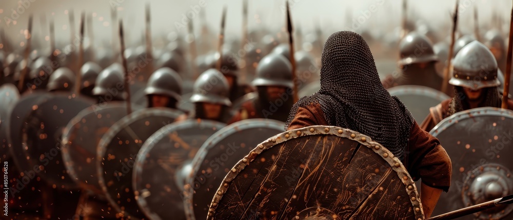Soldiers in Shield Wall, Spears in Formation - Soldiers stand in tight ...