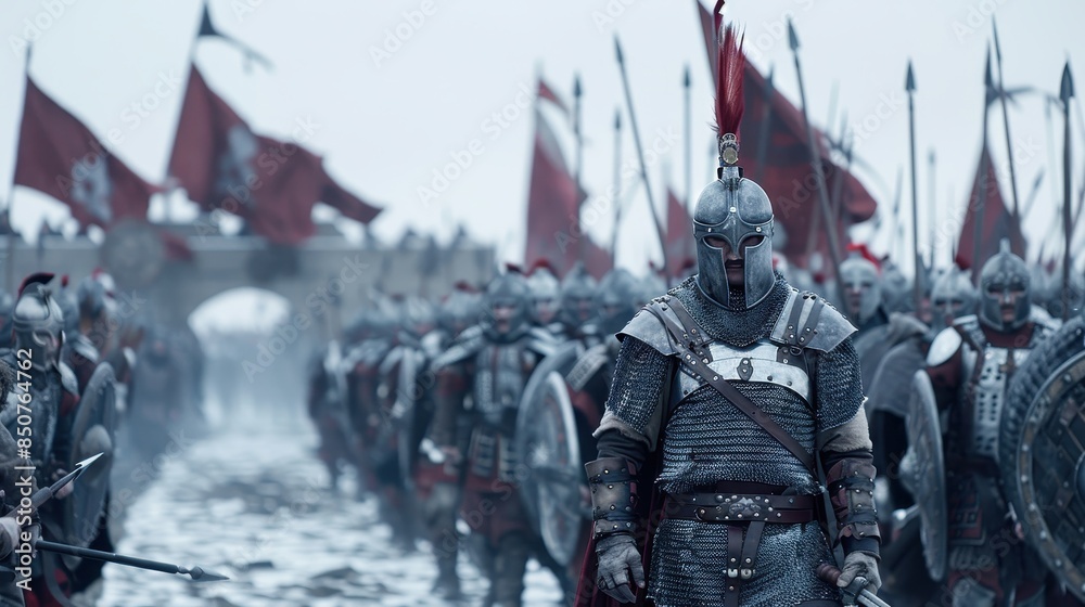 Defenders of the Gate, Brave soldiers with shields and spears defending ...