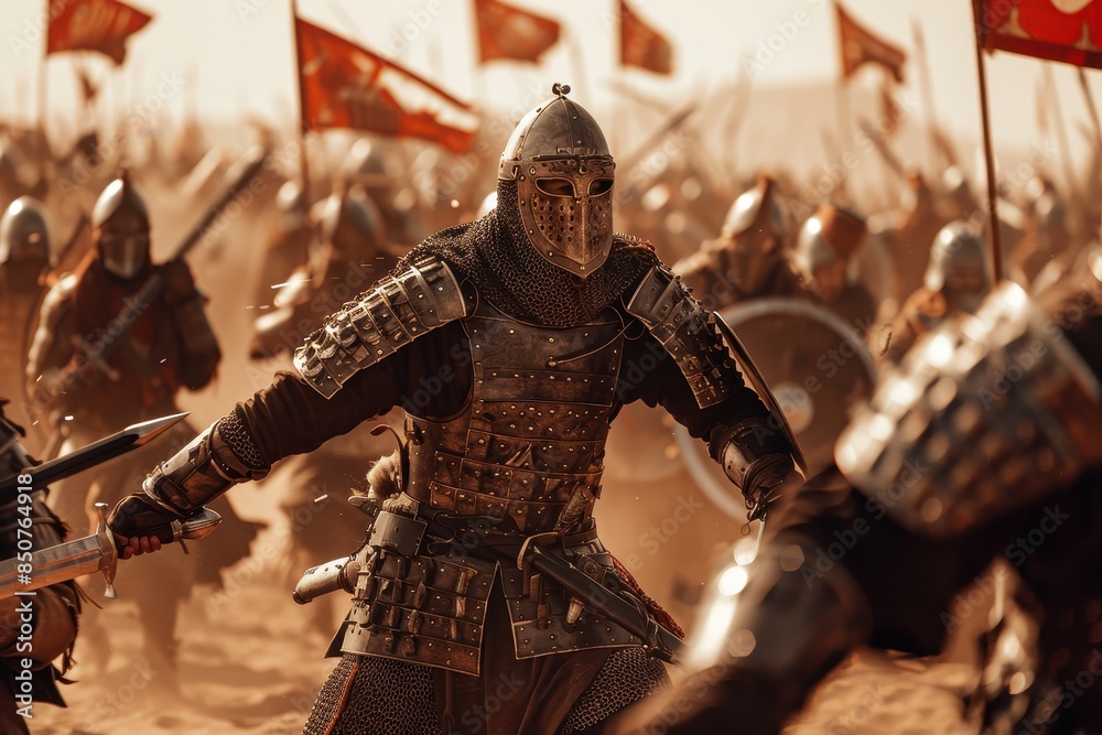 Battle of Armored Warriors, Armored soldiers engage in fierce combat ...