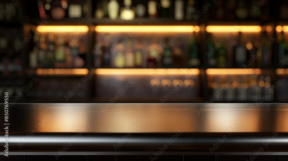 Empty Bar Counter with Blurred Bottles in Background, Stylish and ...