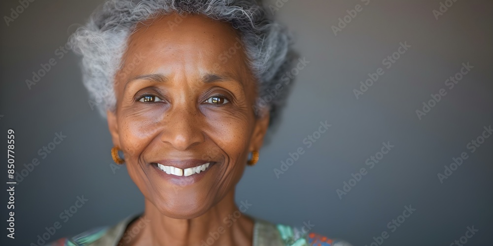 Portrait of a happy elderly African American woman with gray hair ...