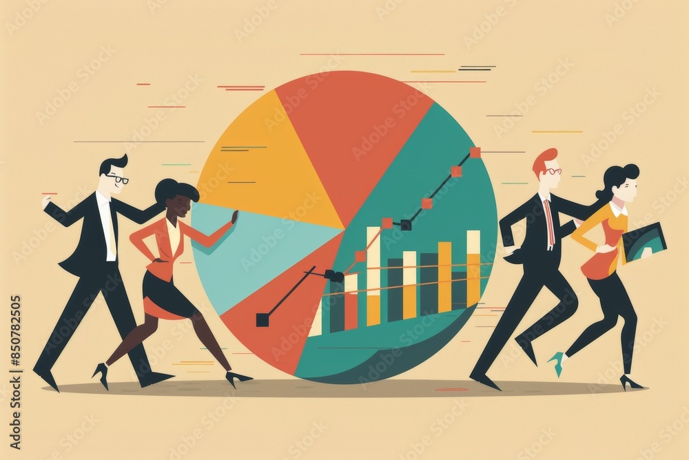 Graphs and charts, data driven or analysis, business people carrying ...