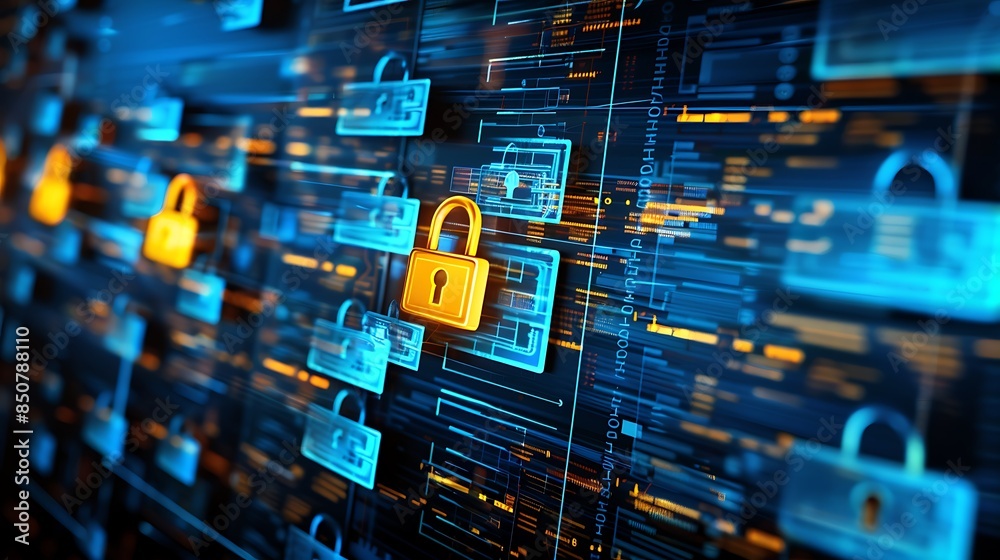Visual depiction of encrypted files with lock symbols, emphasizing the ...
