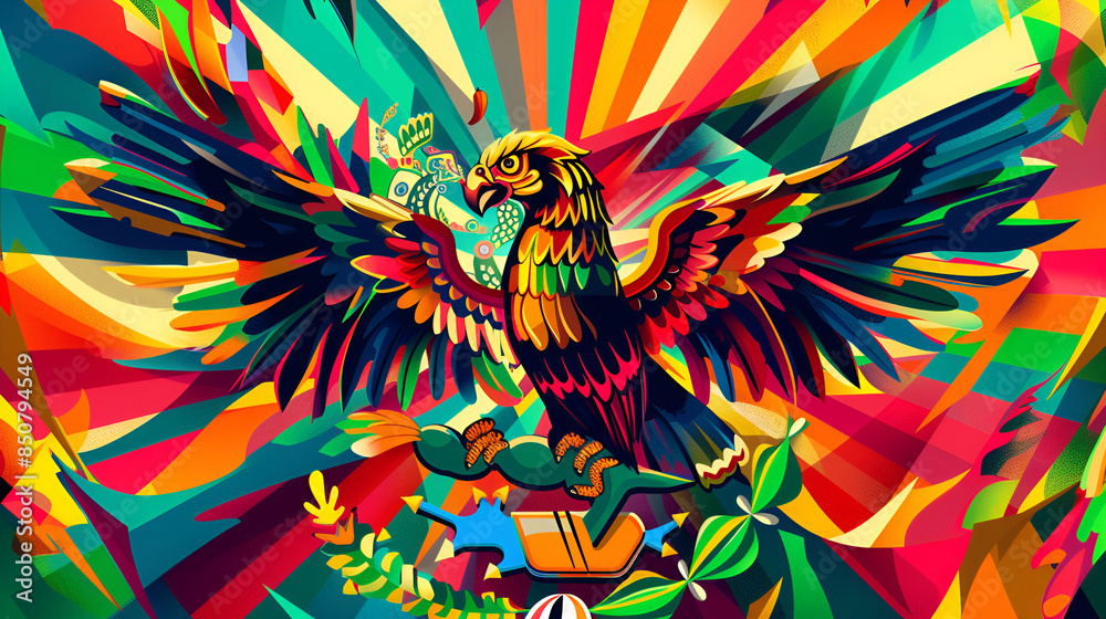 aguila colorida con alas abiertas con colores mexicanos representando ...