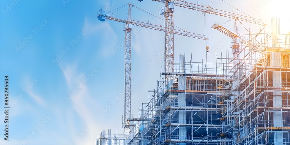 Development underway Construction site with scaffolding and cranes ...