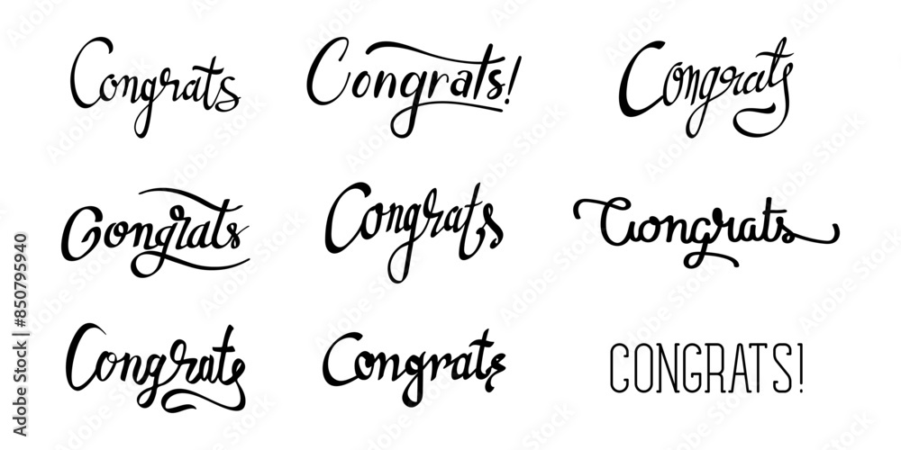 Congrats handwritten text calligraphy lettering illustration in black ...
