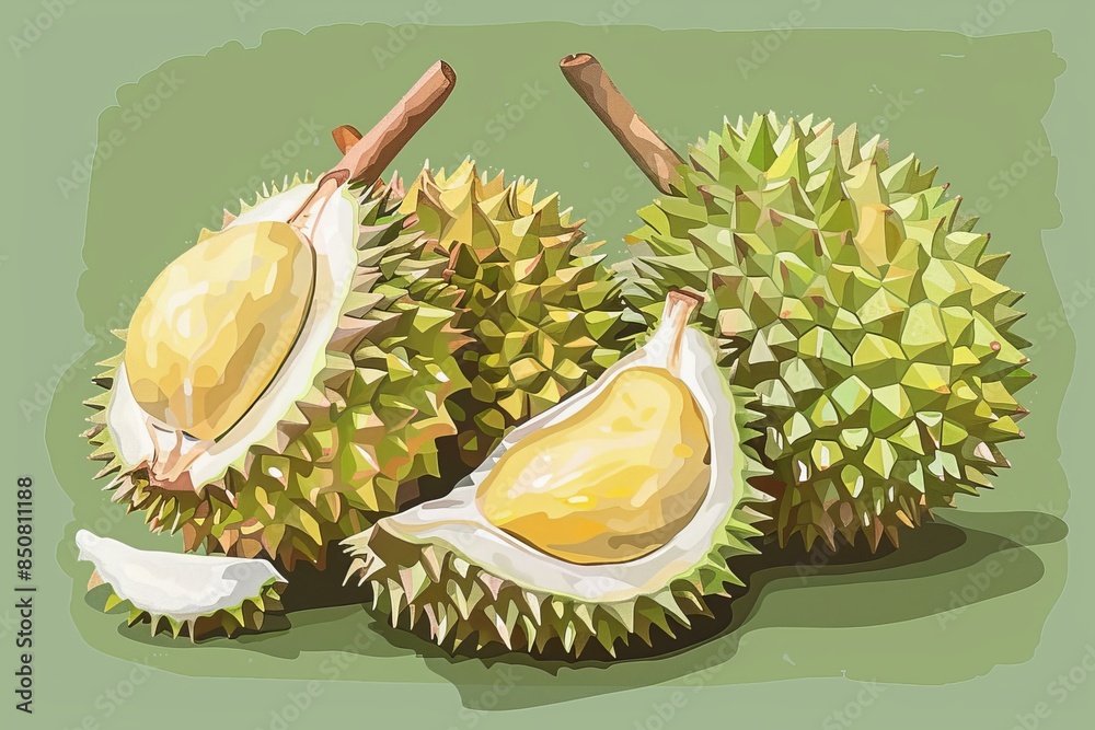 Vibrant and detailed tropical durian fruit illustration in format ...