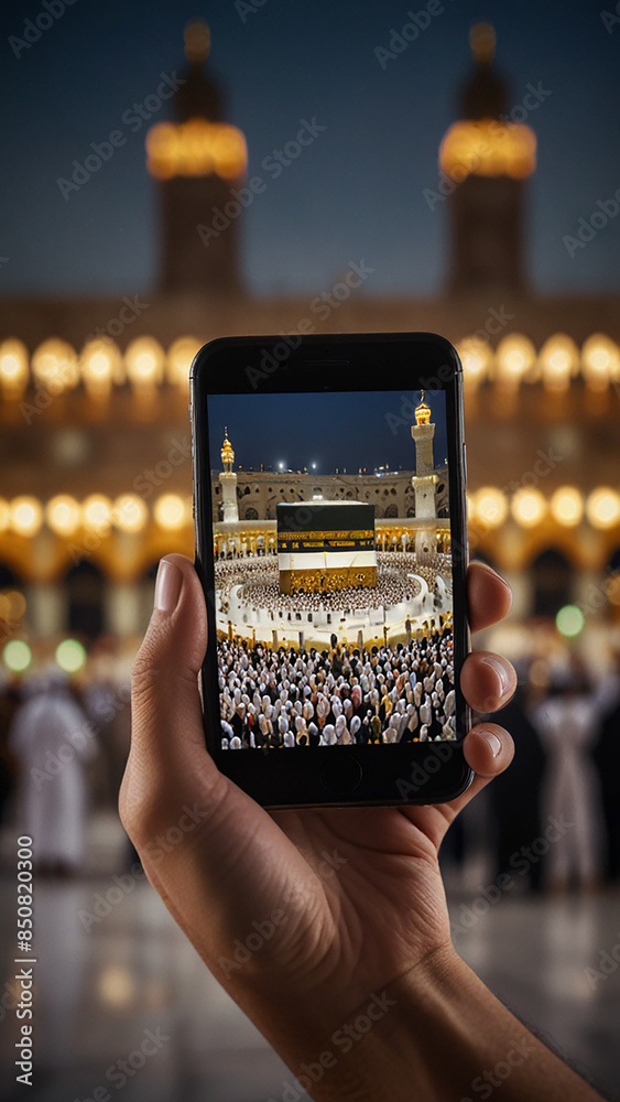 A closeup picture of khana kaba in mobile holding a person in his hands ...