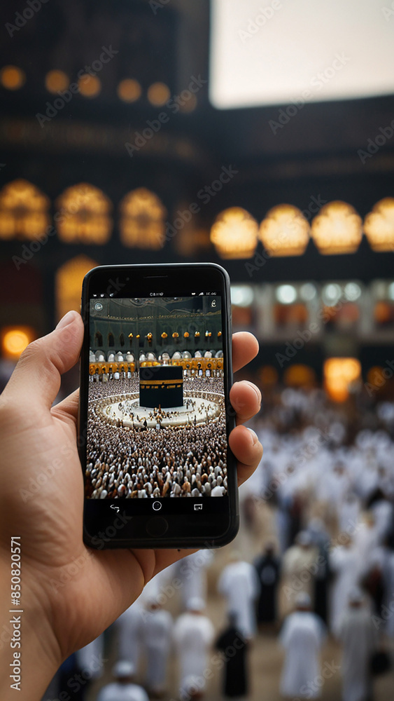A closeup picture of khana kaba in mobile holding a person in his hands ...