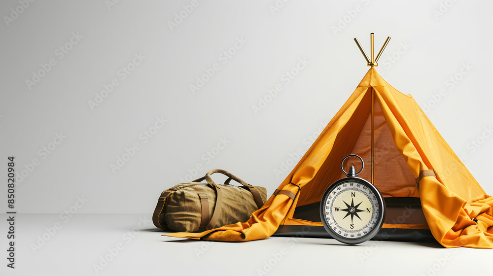 Iconic Camping Tent And Compass Symbol With Text Space || White ...