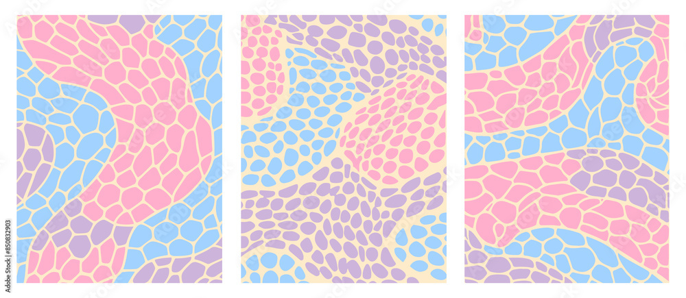 Set of abstract simple reptile print background. Hand drawn pattern ...