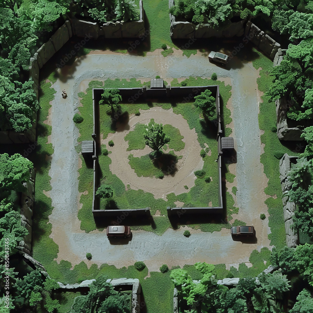 Top View Tabletop Adventure Battle Map with Border Checkpoint Gen AI ...