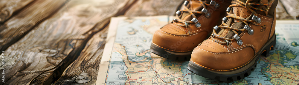 Illustrative Hiking Boots and Map Design with Ample Text and Graphics ...