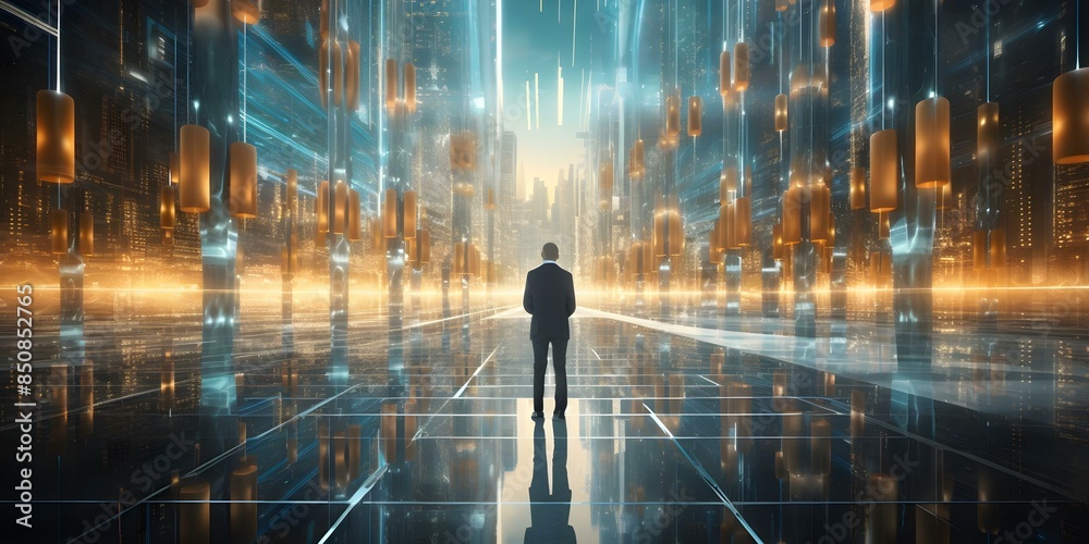 Futuristic image showing AI integration in corporate world with ...