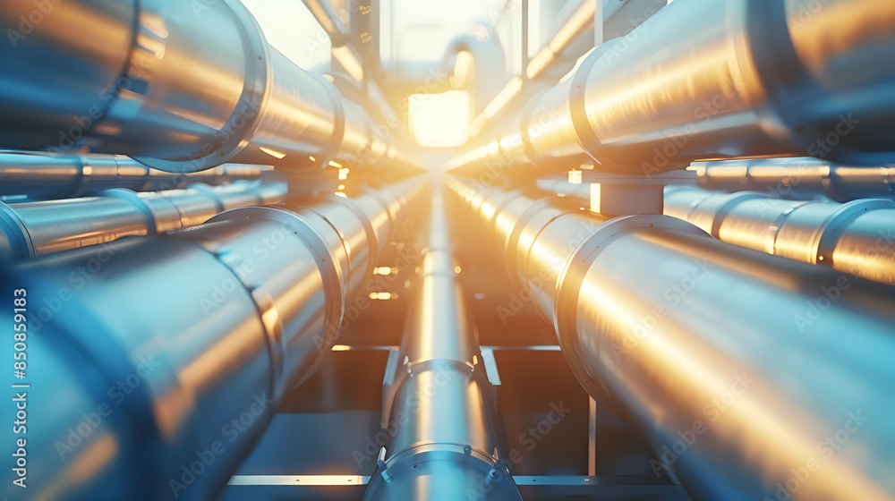 Sunlit Industrial Pipeline In Blue Color Banner, Symbolizing Energy ...
