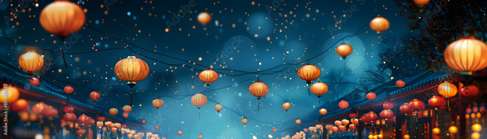 Market tent and lanterns illustration with space for text and graphics ...