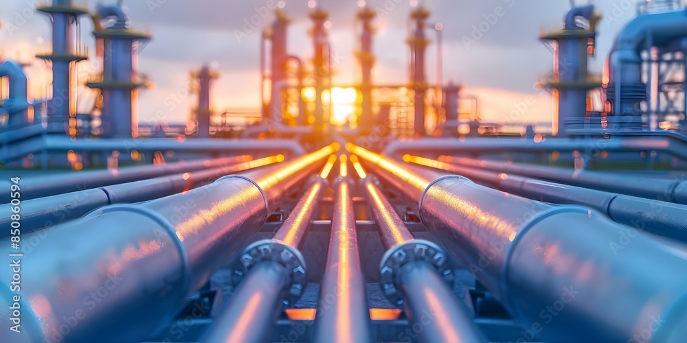 A picture of an oil and gas pipeline in operation during the refining ...