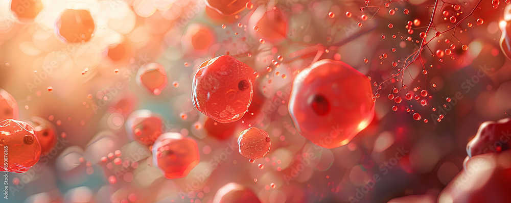3d dynamic motion red blood cells and intricate viruses in Vivid red ...