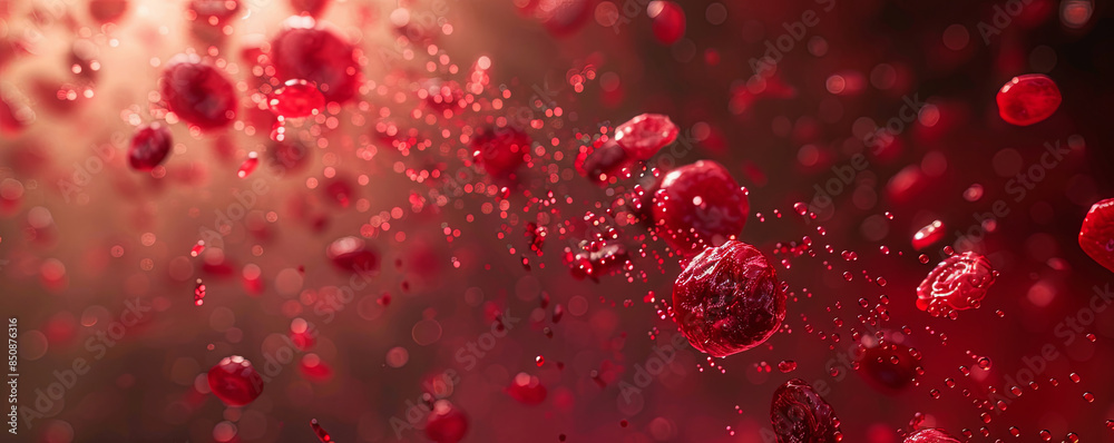 3d dynamic motion red blood cells and intricate viruses in Vivid red ...