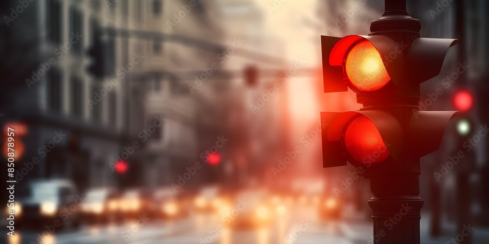 City street with red traffic light and crossing semaphore in the ...